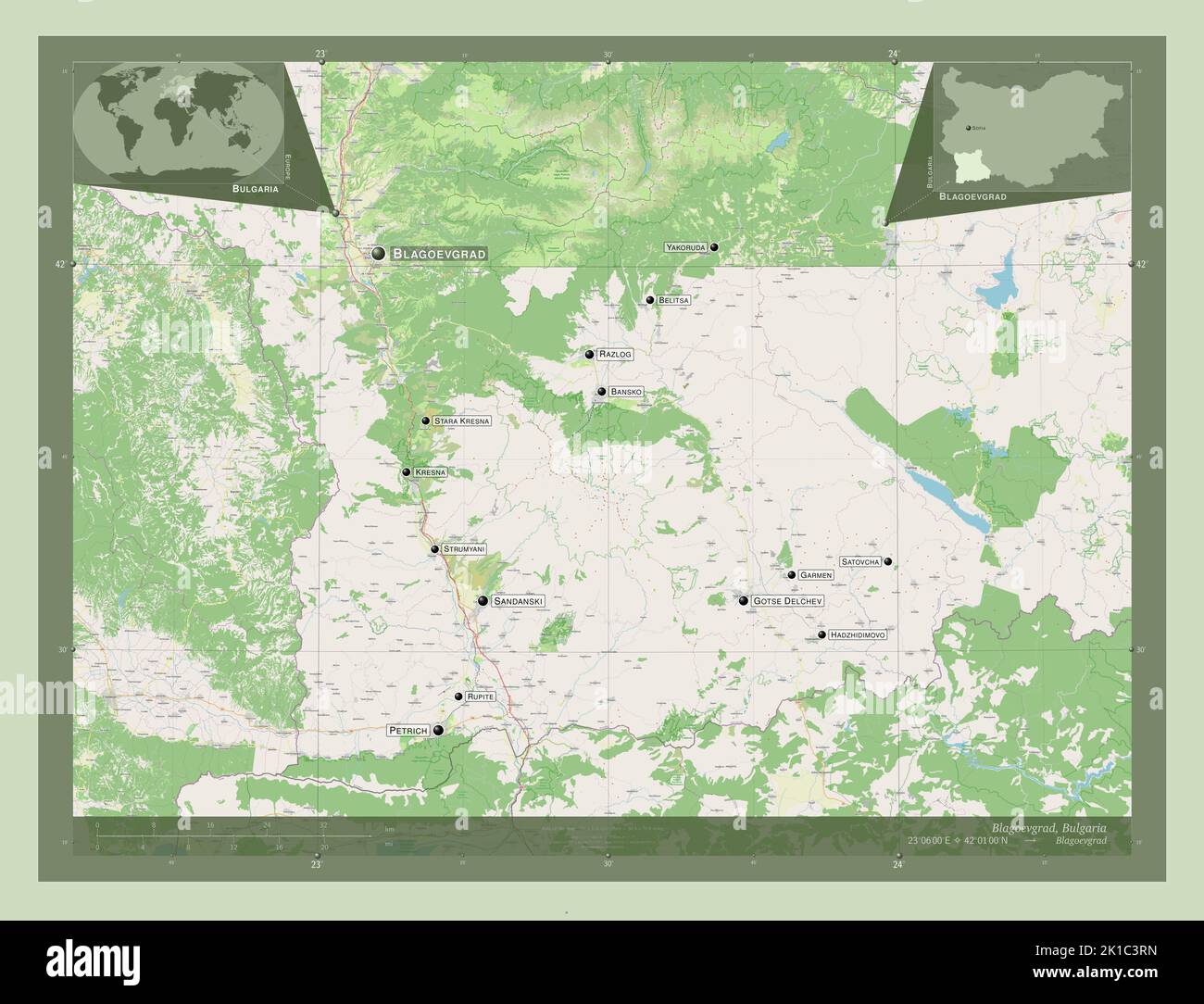 Blagoevgrad, province of Bulgaria. Open Street Map. Locations and names ...