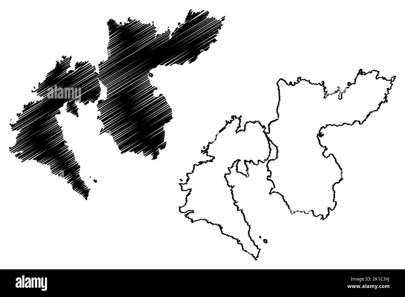 Nishinoshima island (Japan, East Asia, Japanese archipelago) map vector illustration, scribble ...