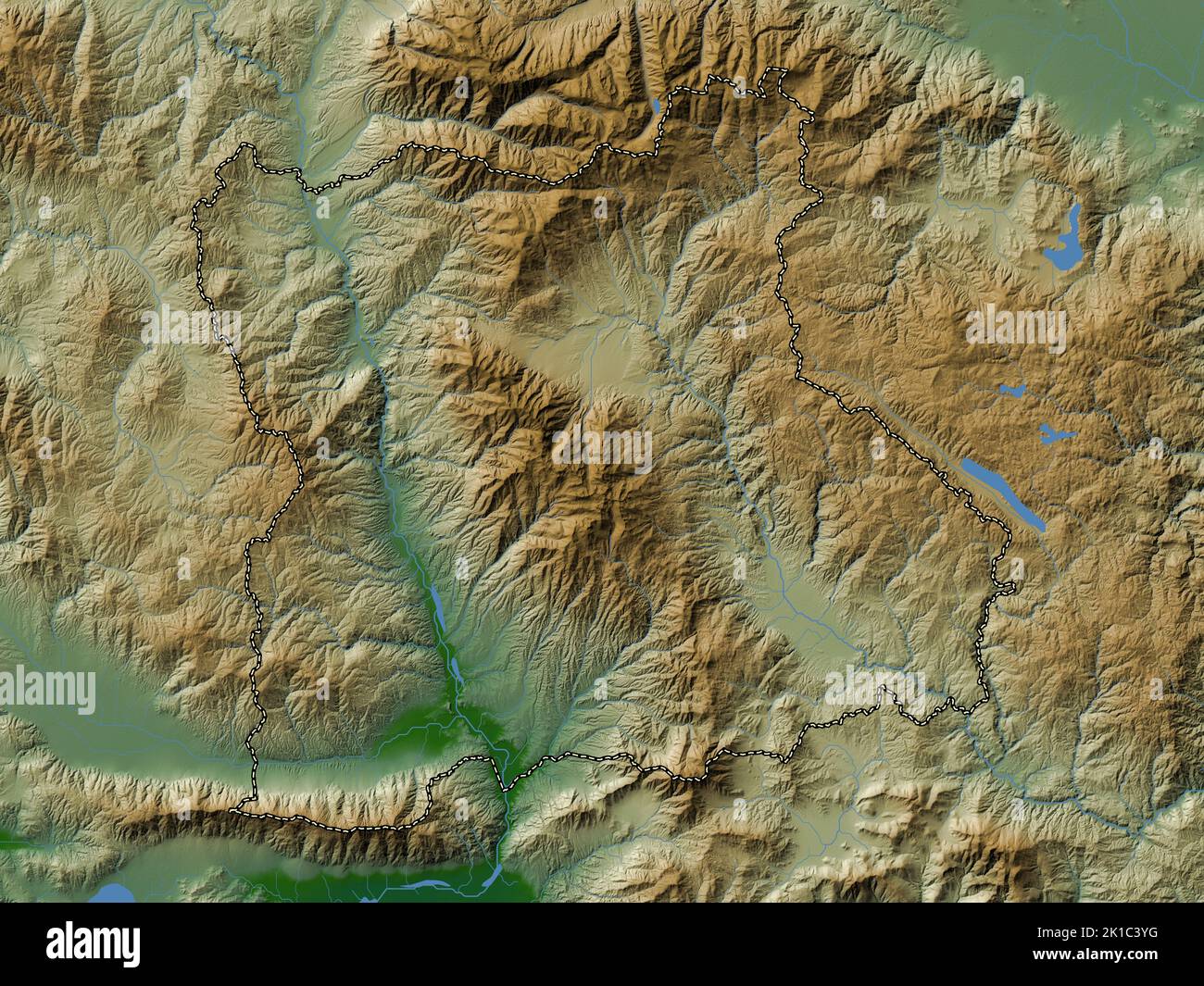 Blagoevgrad, province of Bulgaria. Colored elevation map with lakes and ...