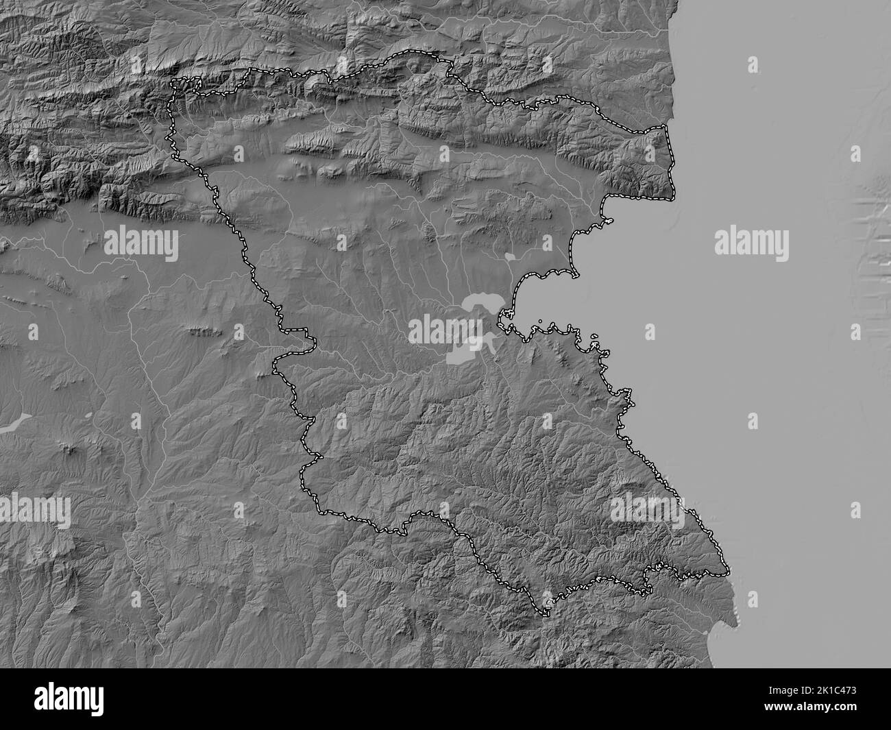 Burgas, province of Bulgaria. Bilevel elevation map with lakes and ...