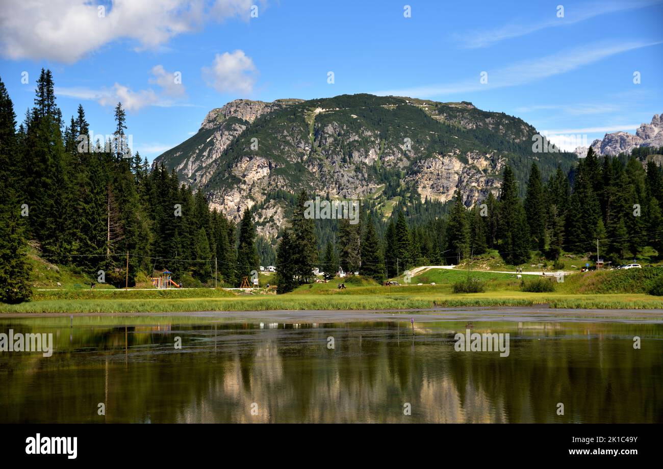 View from Lake Misurina on Monte Piana, 2324 meters high. On the ...