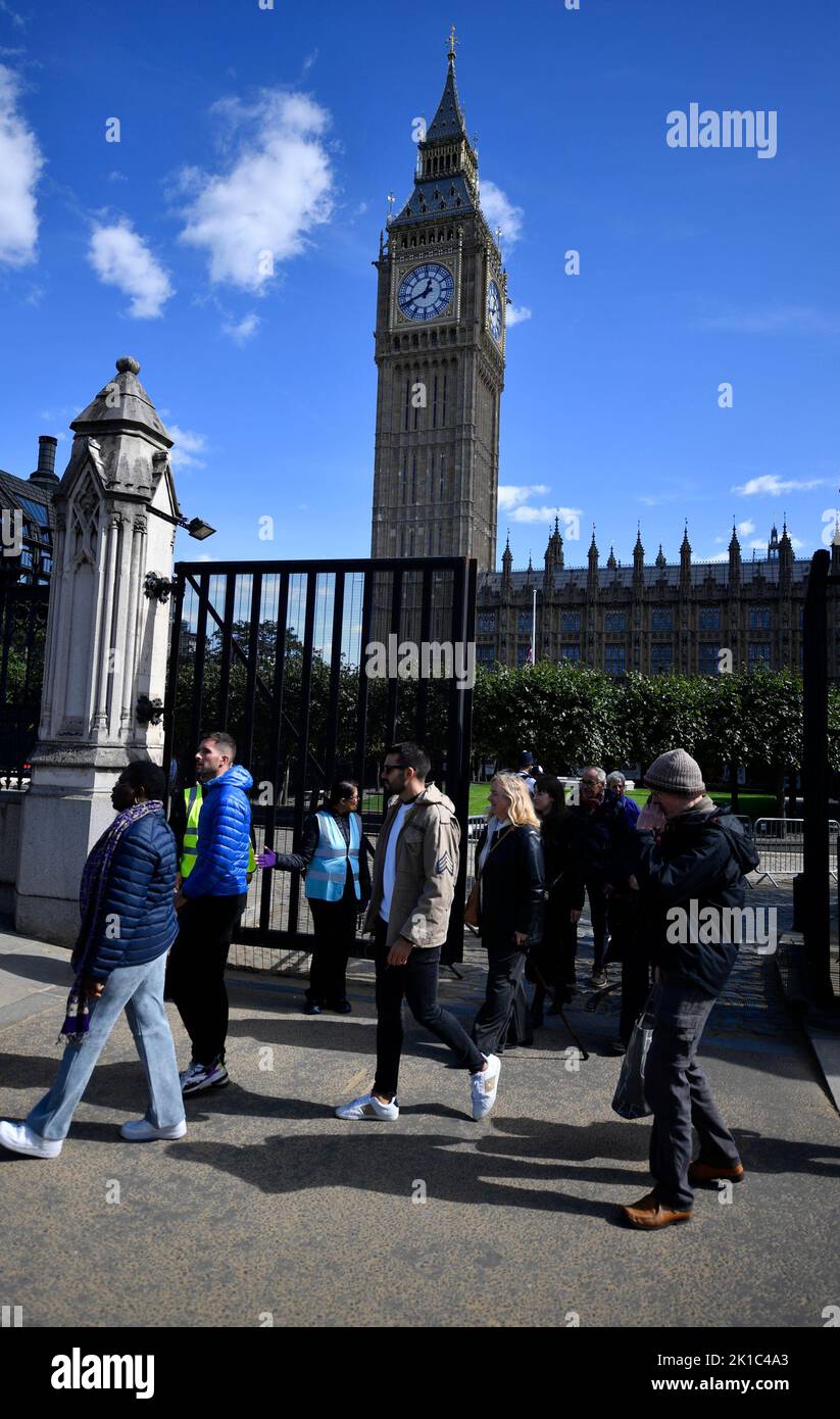 People leave the Palace of Westminster in London, after viewing the ...