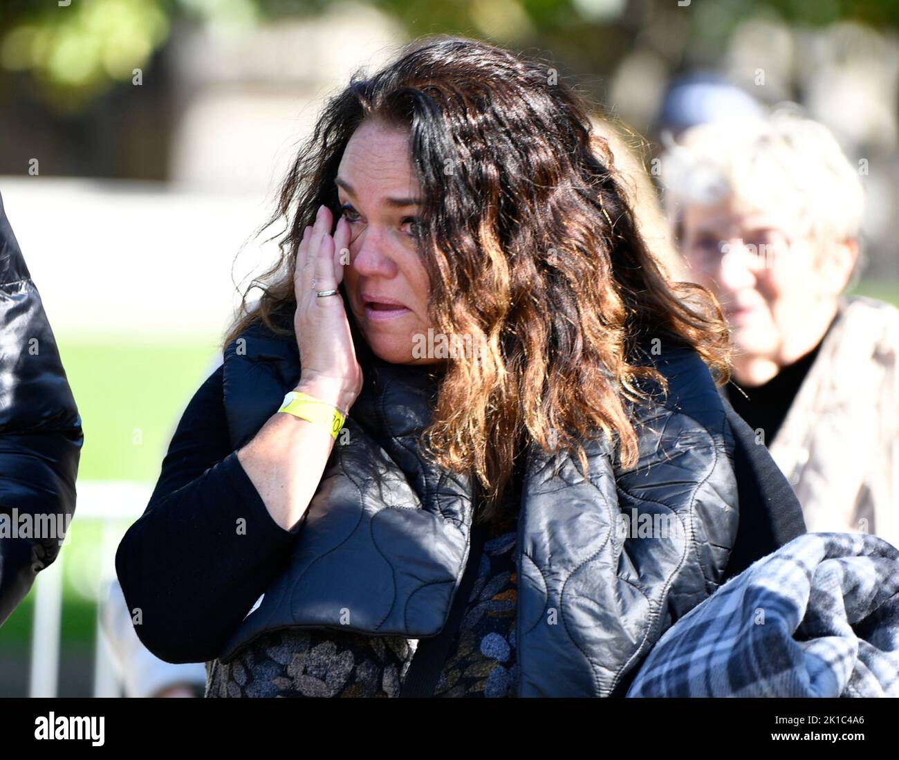 People leave the Palace of Westminster in London, after viewing the ...