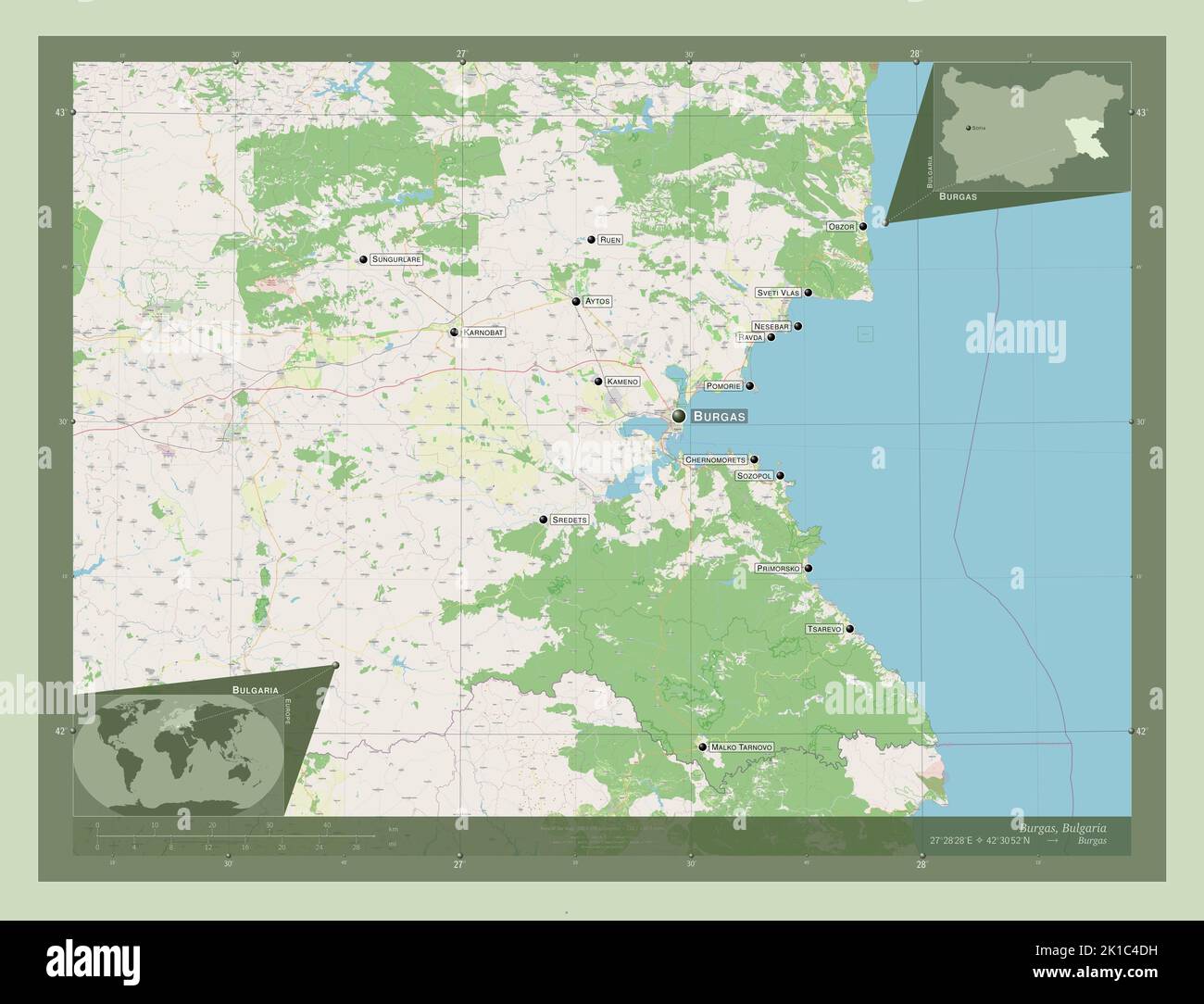 Burgas, province of Bulgaria. Open Street Map. Locations and names of ...