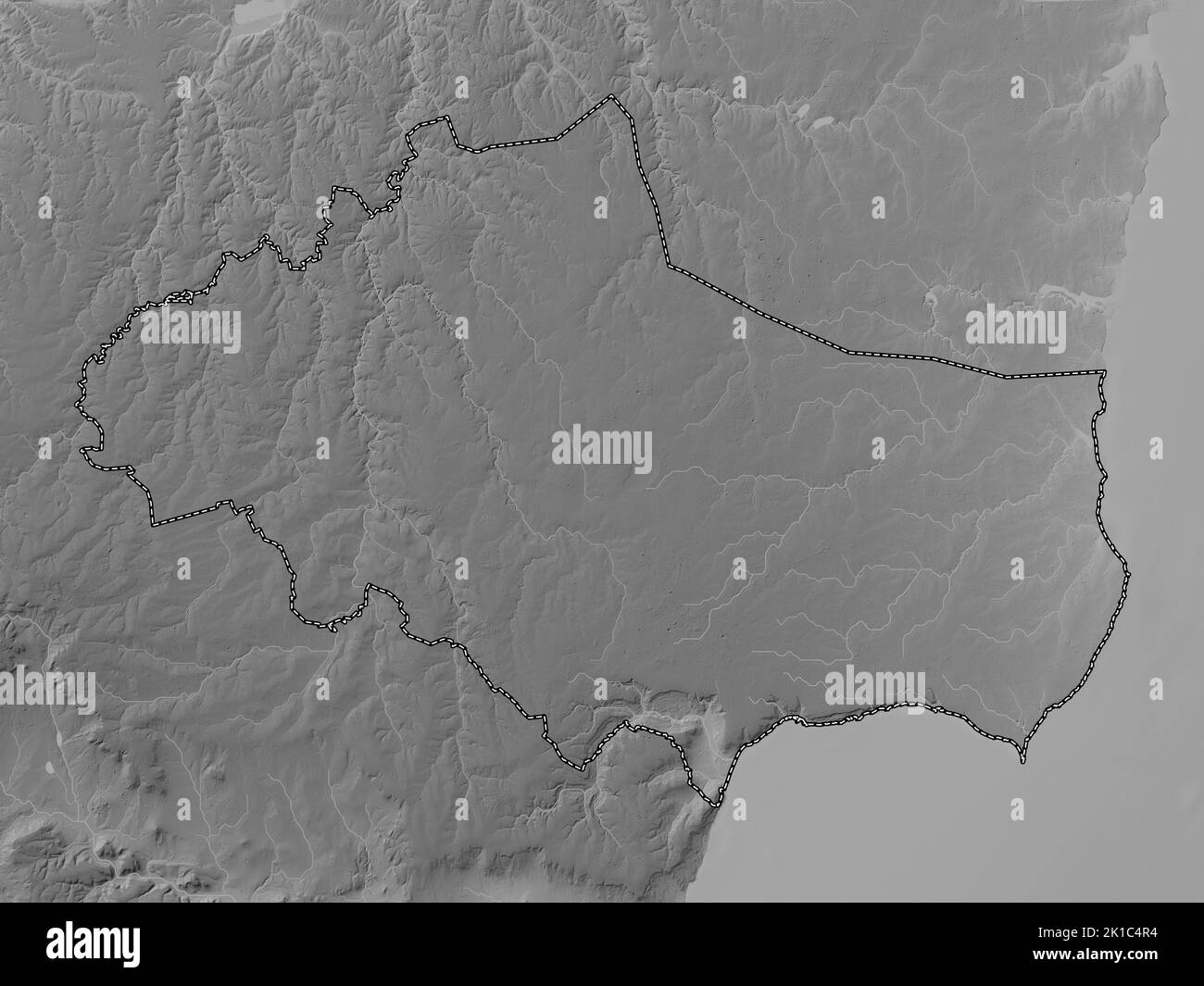Dobrich, province of Bulgaria. Grayscale elevation map with lakes and ...
