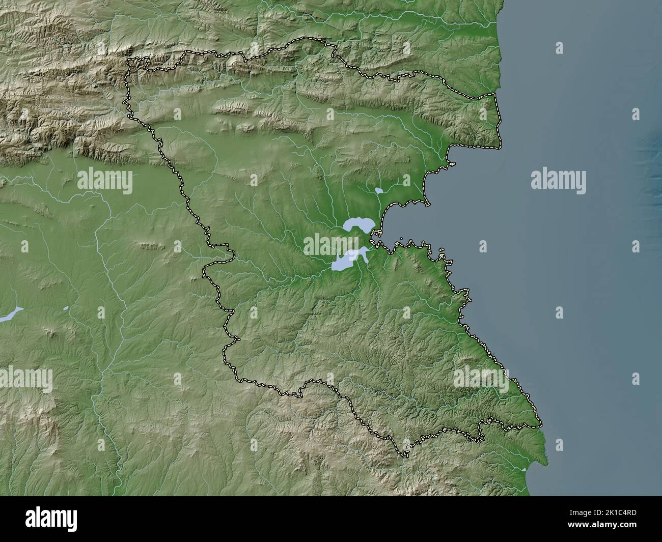 Burgas, province of Bulgaria. Elevation map colored in wiki style with ...