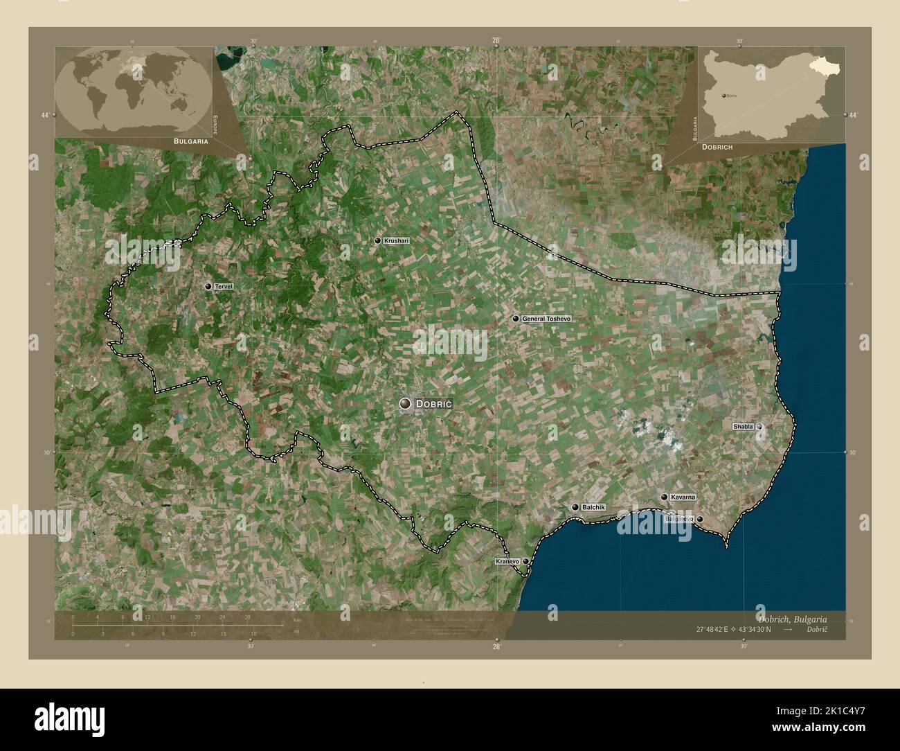 Dobrich, province of Bulgaria. High resolution satellite map. Locations ...
