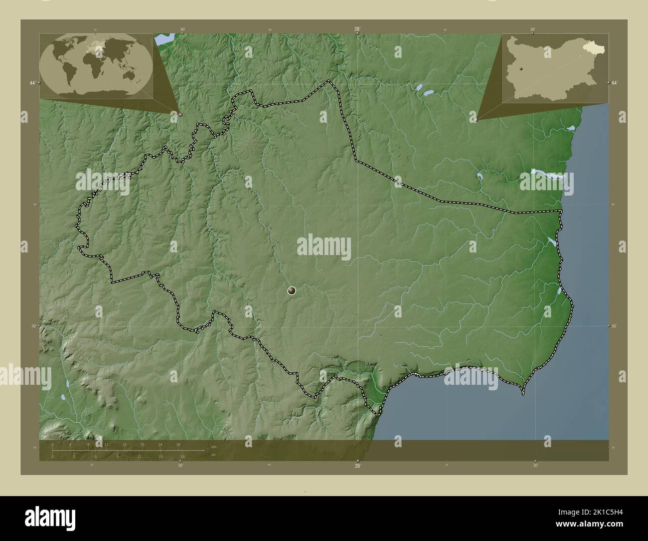 Dobrich, province of Bulgaria. Elevation map colored in wiki style with ...