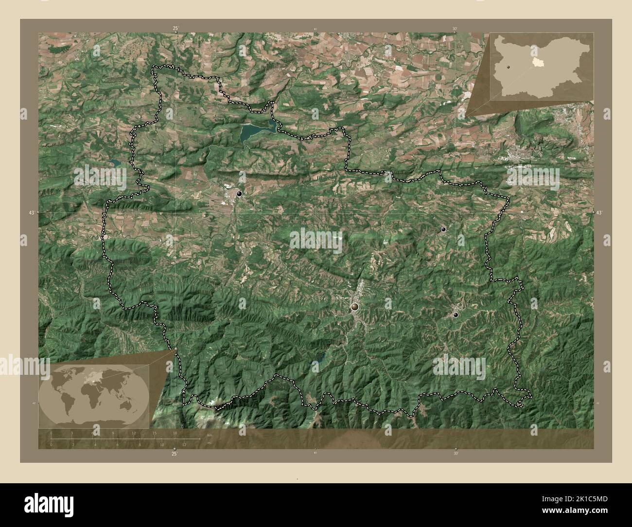 Gabrovo, province of Bulgaria. High resolution satellite map. Locations ...