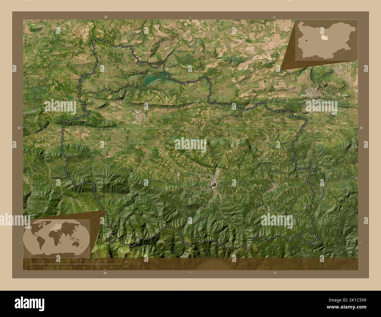 Gabrovo, province of Bulgaria. Low resolution satellite map. Corner ...