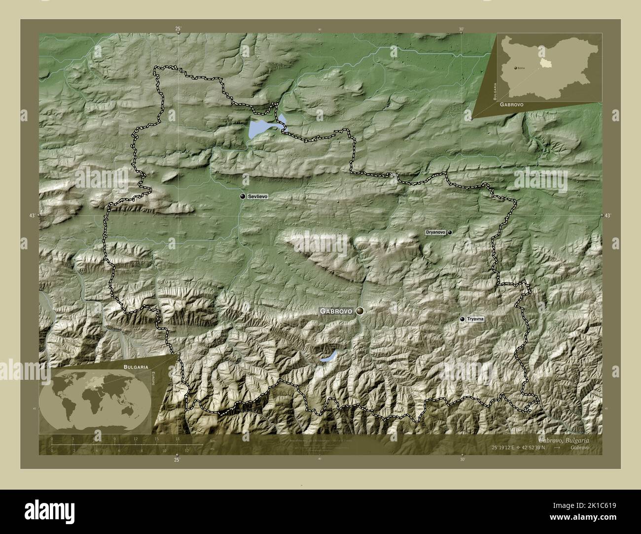 Gabrovo, province of Bulgaria. Elevation map colored in wiki style with ...