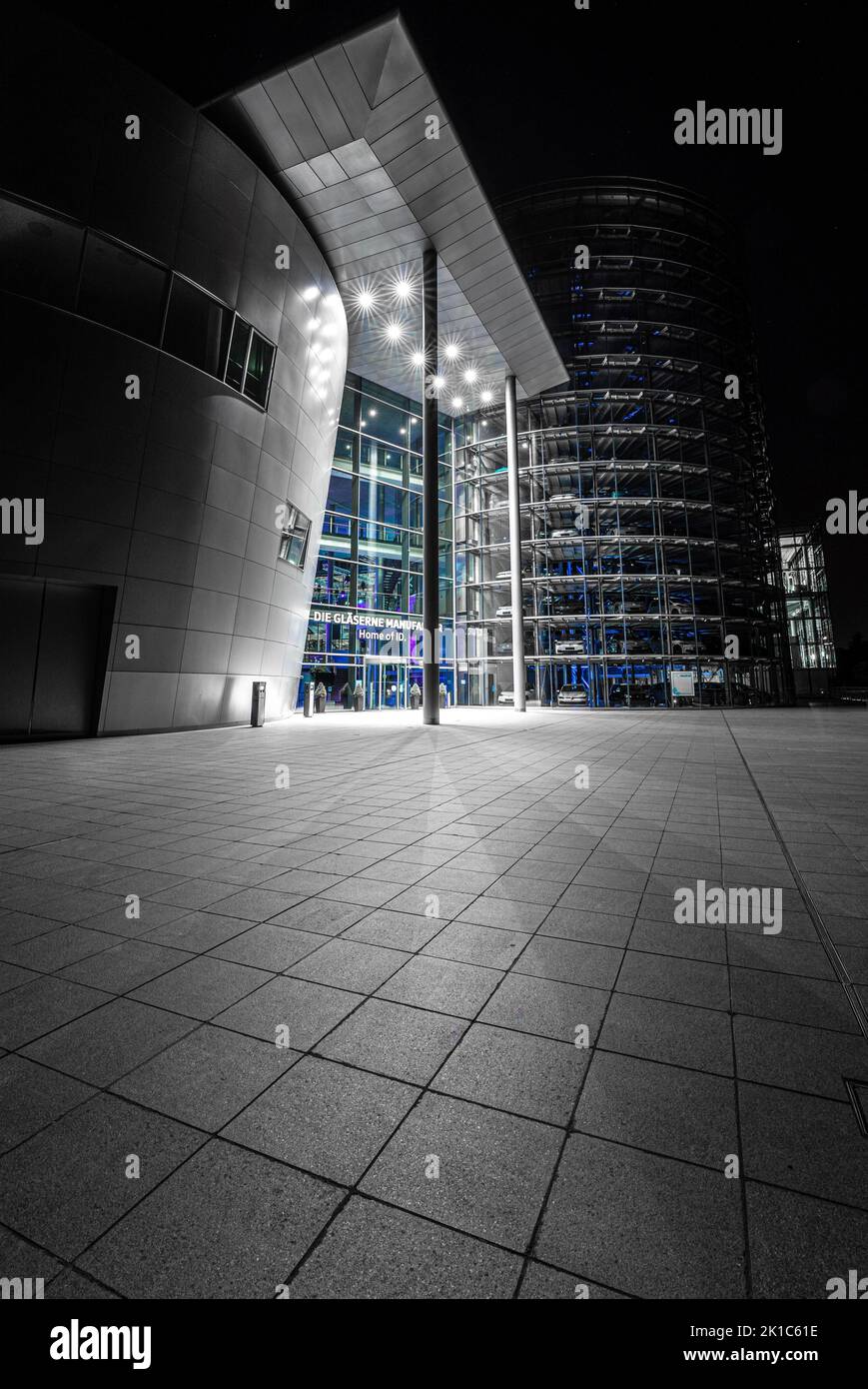 At night at the gate of the VW Manufaktur, Dresden, Germany Stock Photo ...