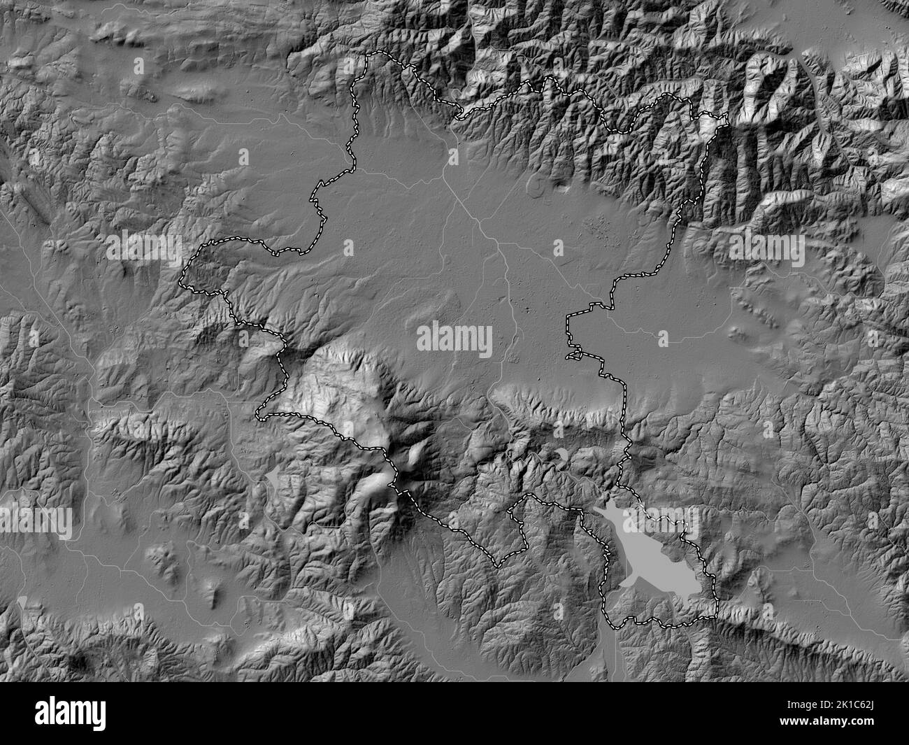 Grad Sofiya, province of Bulgaria. Bilevel elevation map with lakes and ...