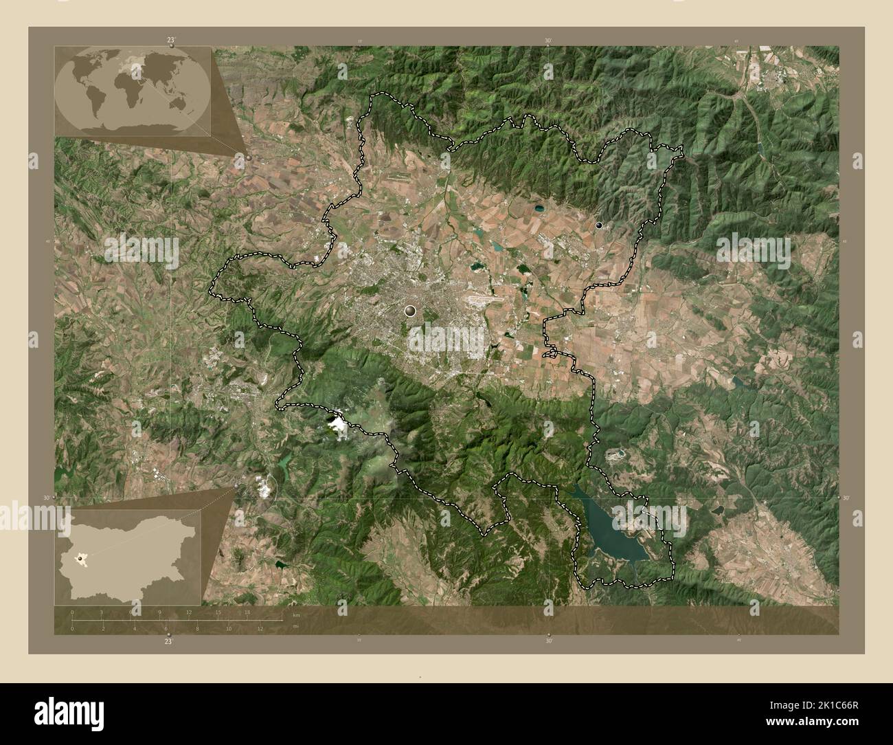 Grad Sofiya, province of Bulgaria. High resolution satellite map ...