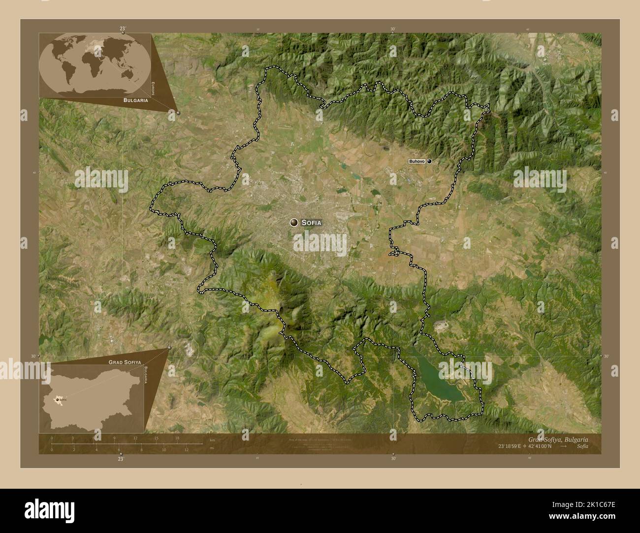 Grad Sofiya, province of Bulgaria. Low resolution satellite map ...