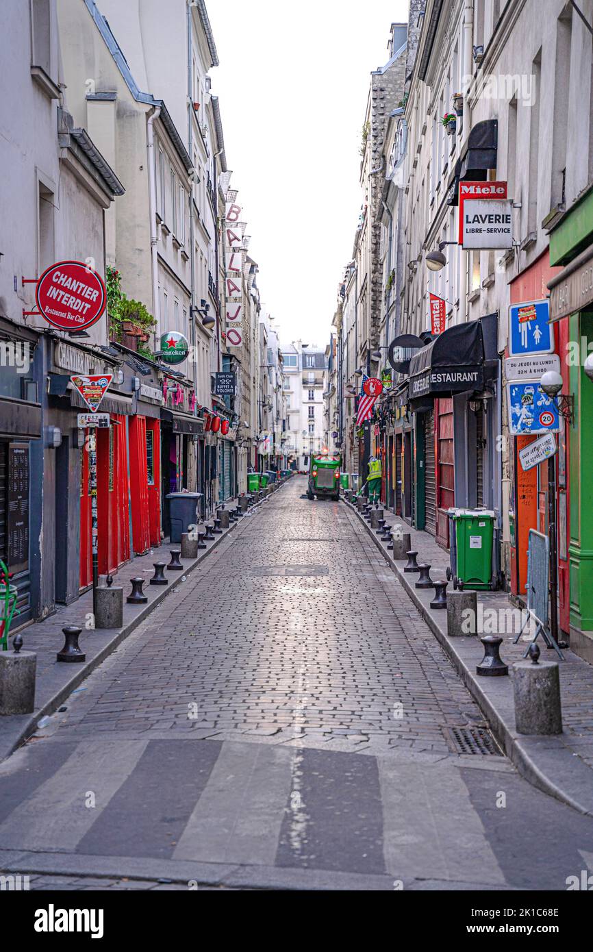 Street with many shops in the city centre, Paris, France Stock Photo ...