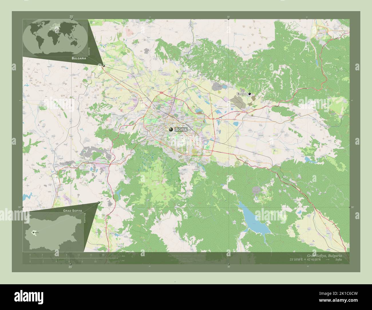 Grad Sofiya, province of Bulgaria. Open Street Map. Locations and names ...