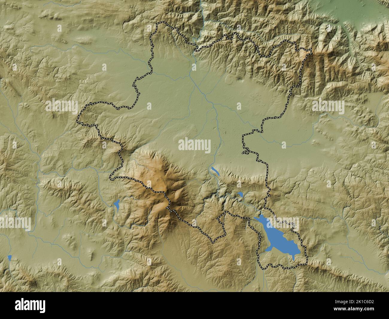 Grad Sofiya, province of Bulgaria. Colored elevation map with lakes and ...