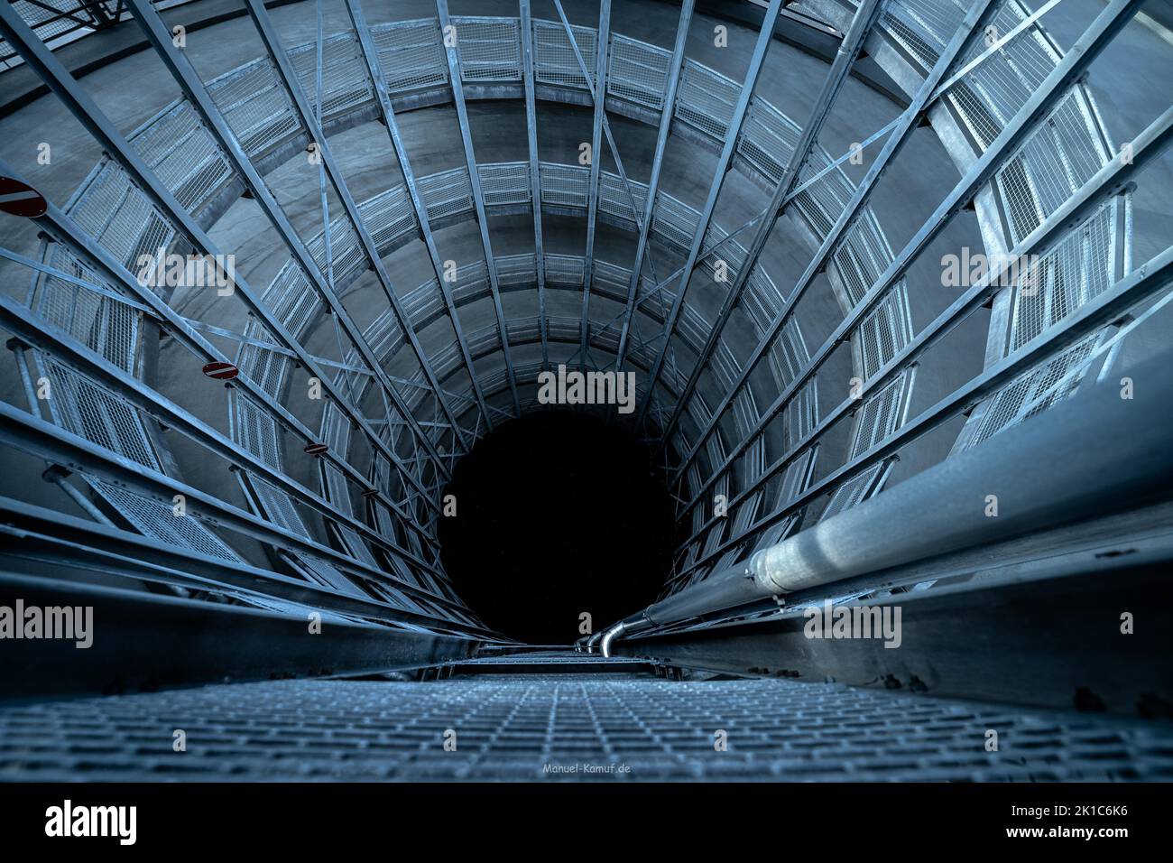 View downwards in a symmetrically round car park, Sindelfingen, Germany ...