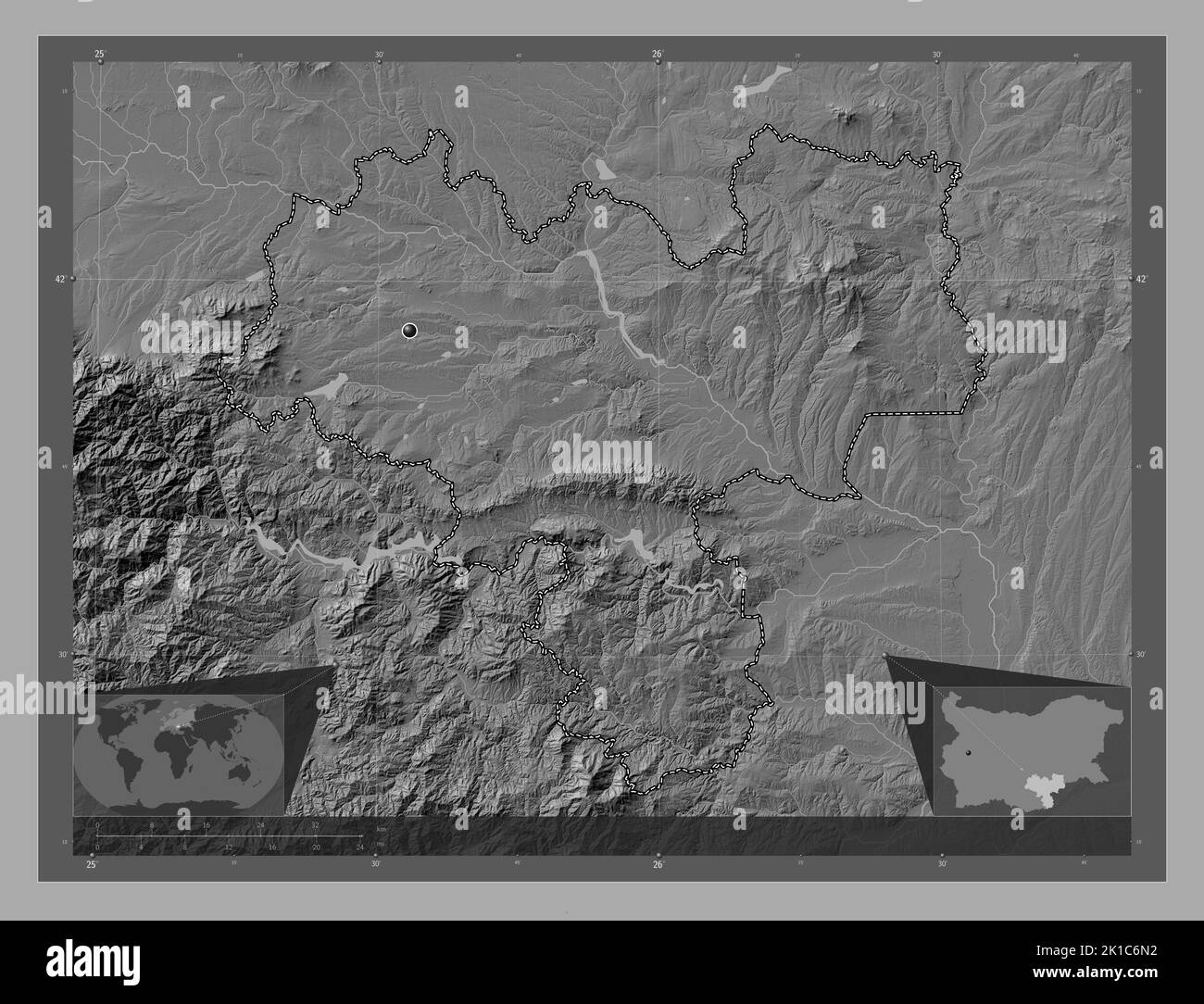 Haskovo, province of Bulgaria. Bilevel elevation map with lakes and ...