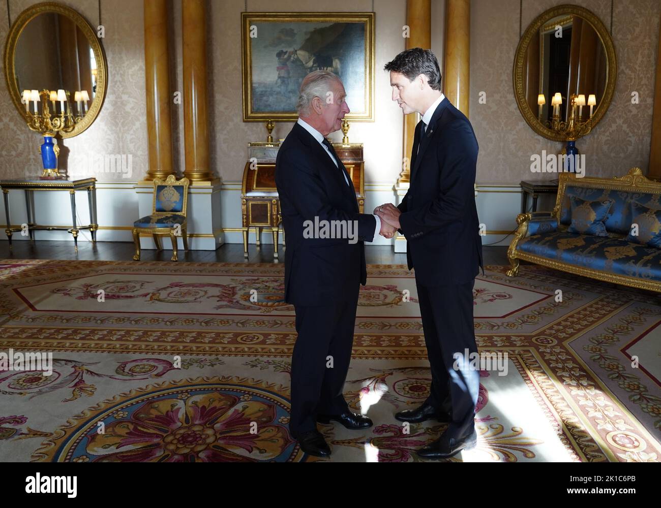 King Charles III shakes hands with Prime Minister of Canada, Justin ...