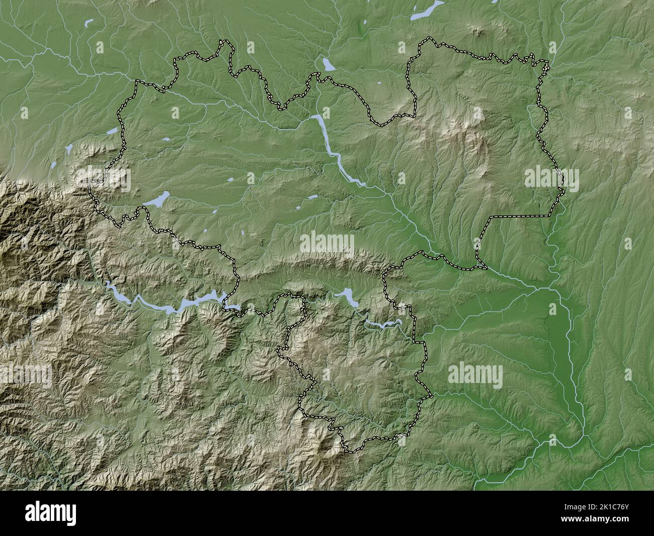 Haskovo, province of Bulgaria. Elevation map colored in wiki style with lakes and rivers Stock ...