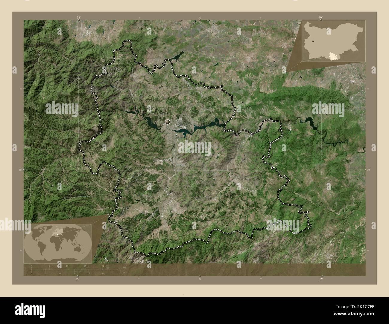 Kardzhali, province of Bulgaria. High resolution satellite map. Corner ...