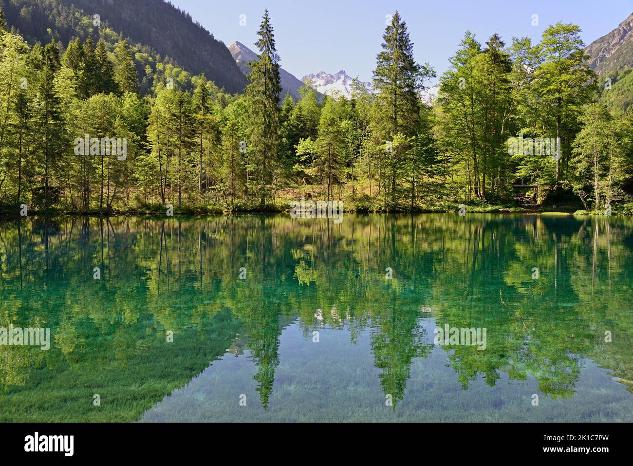 Mountain lake, Christlessee with clear turquoise water, Trettachtal ...