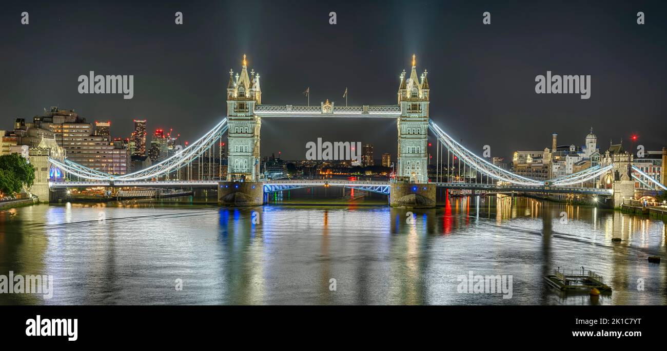 Tower Bridge Night Illuminated Panorama London England, Great Britain ...