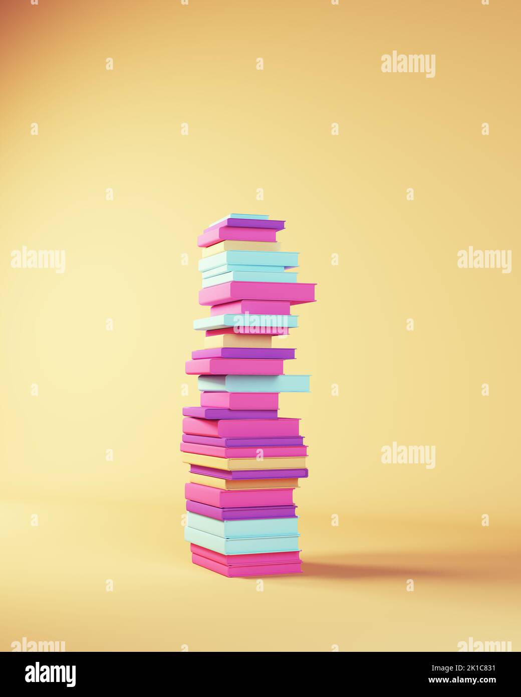 Tall Stack of School Books in Pink Purple Blue Beige Studying Back to ...