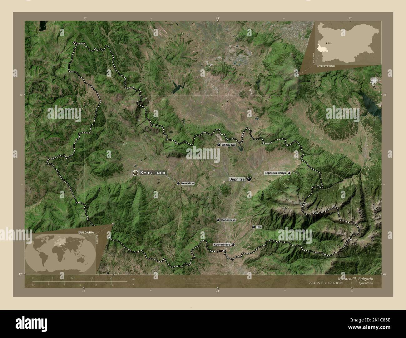 Kyustendil, province of Bulgaria. High resolution satellite map ...