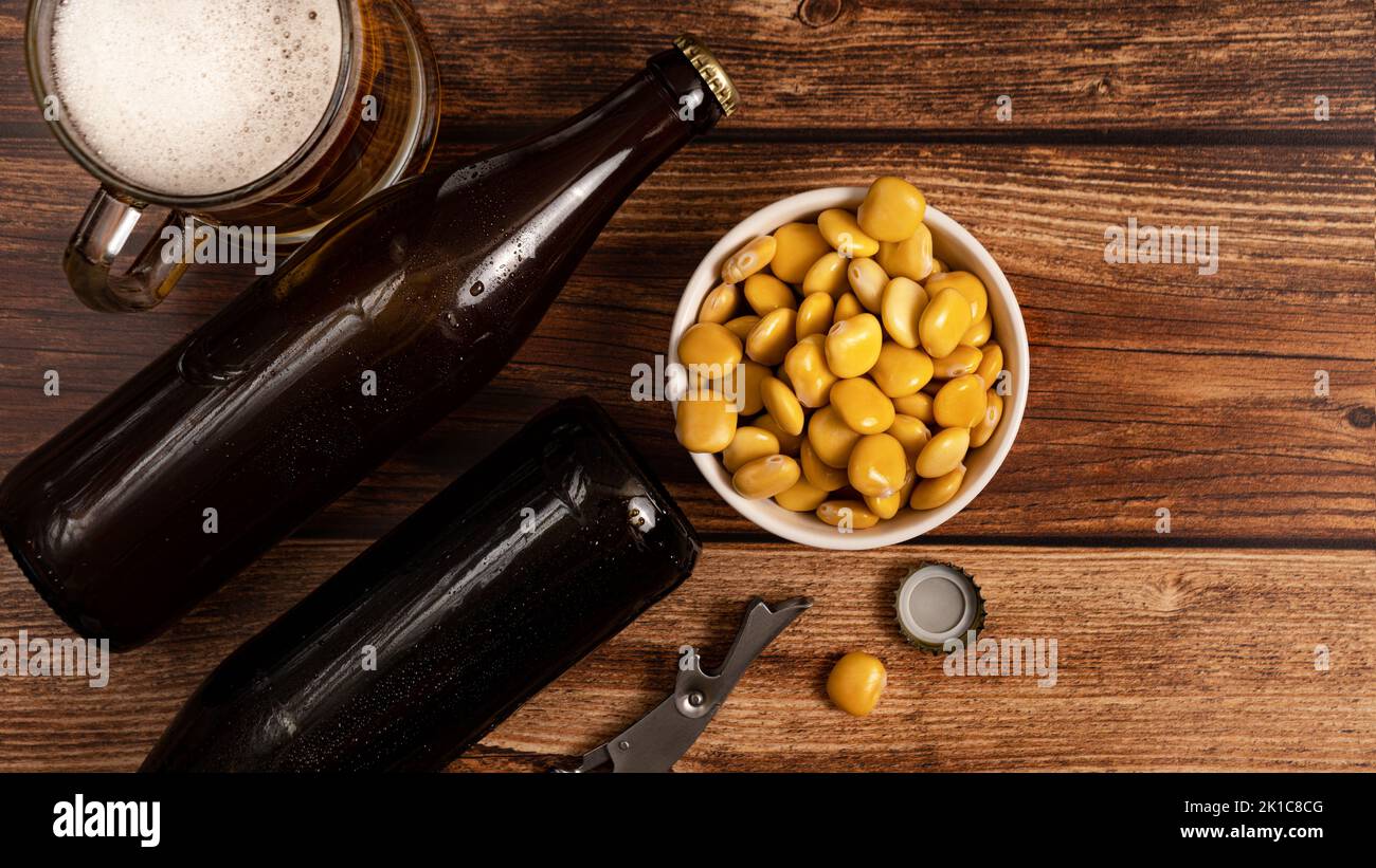 salted Lupin Beans with beer on table with copy space Stock Photo - Alamy