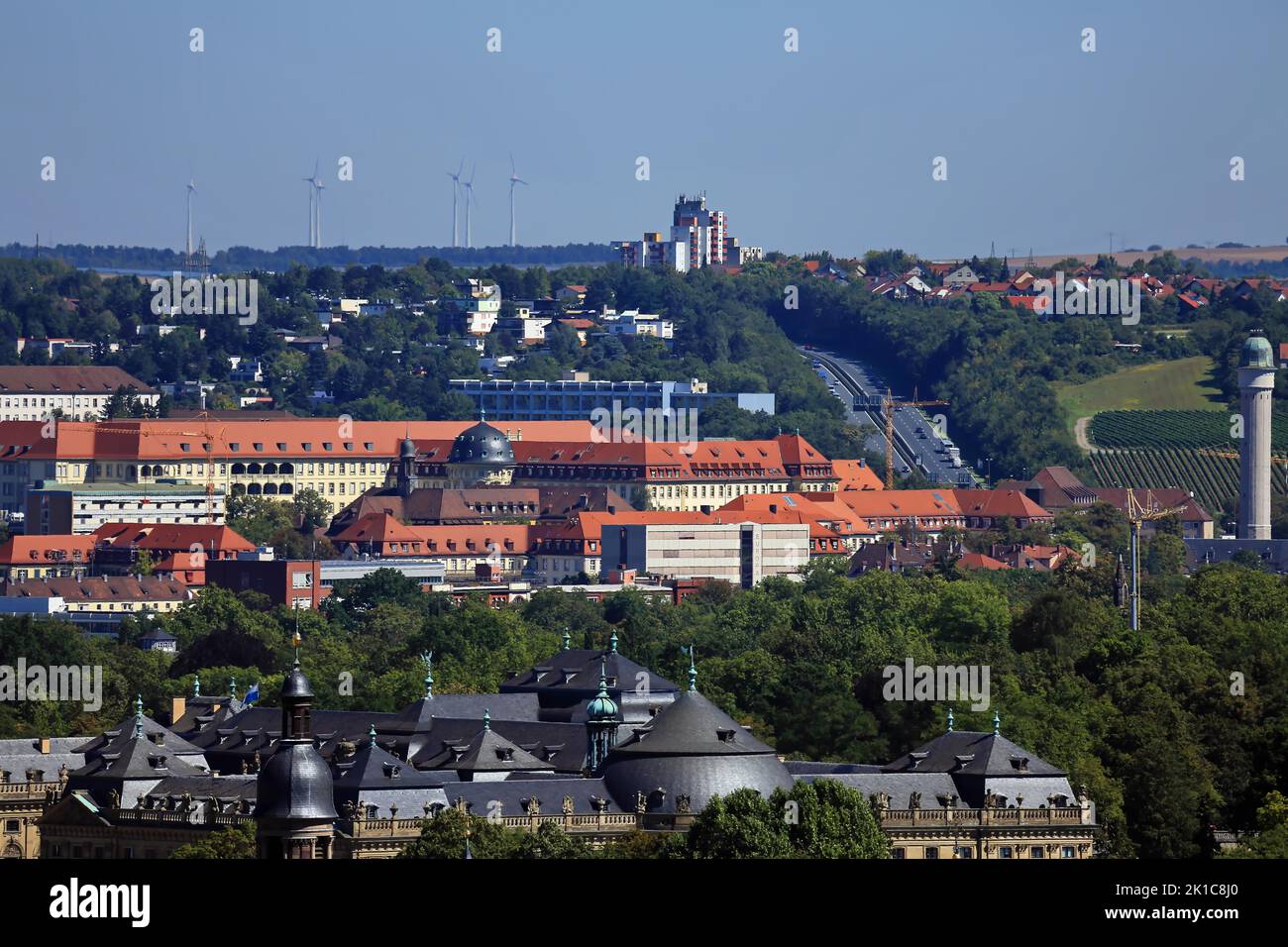 Townscape of Wuerzburgwith a view of the Residenz. Lower Franconia ...