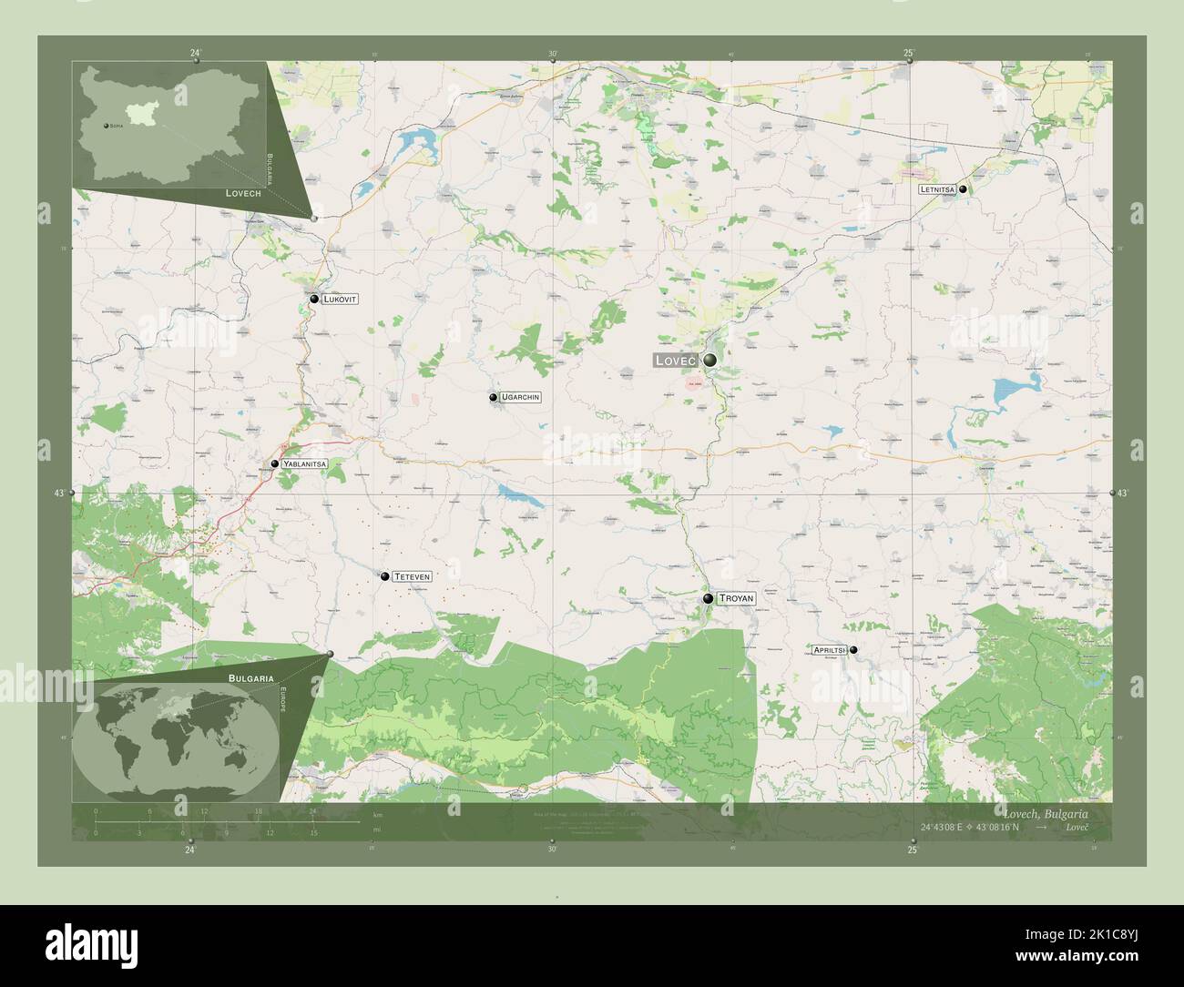 Lovech, province of Bulgaria. Open Street Map. Locations and names of ...
