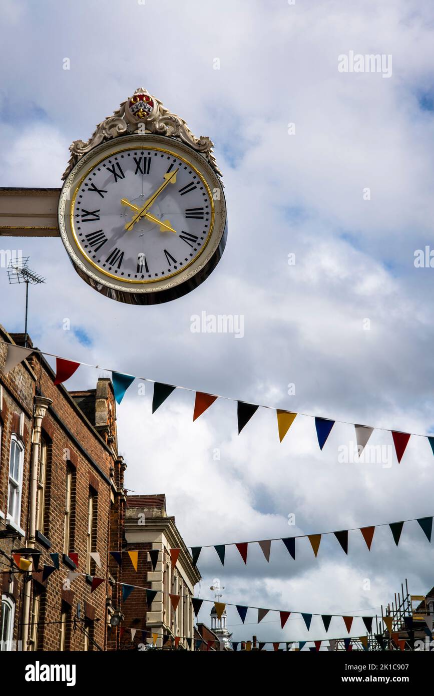 Clock in Rochester High Street, Rochester, Kent, England, UK Stock ...
