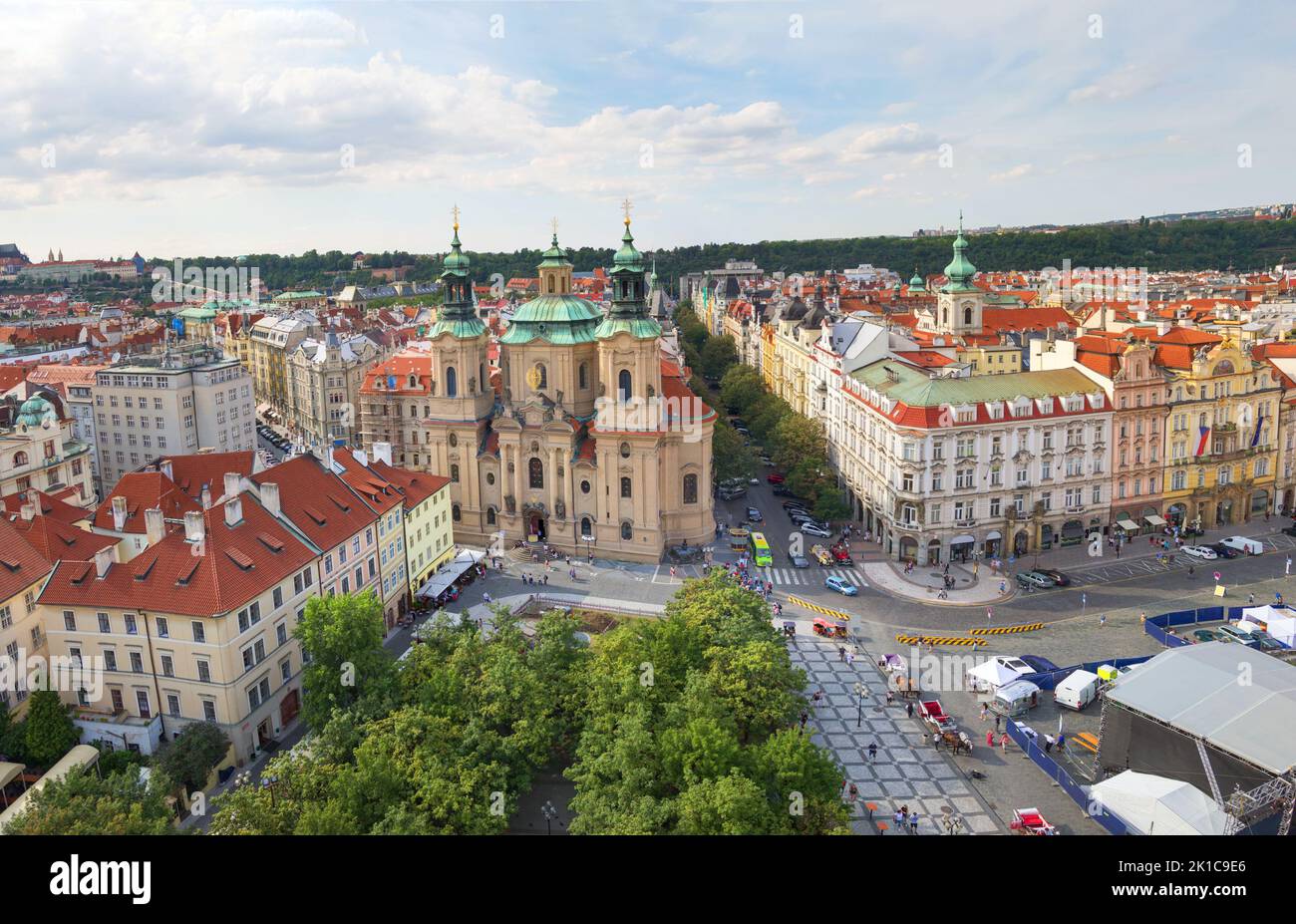 Panoramic view of Prague from the observation deck of the Old Town Hall ...
