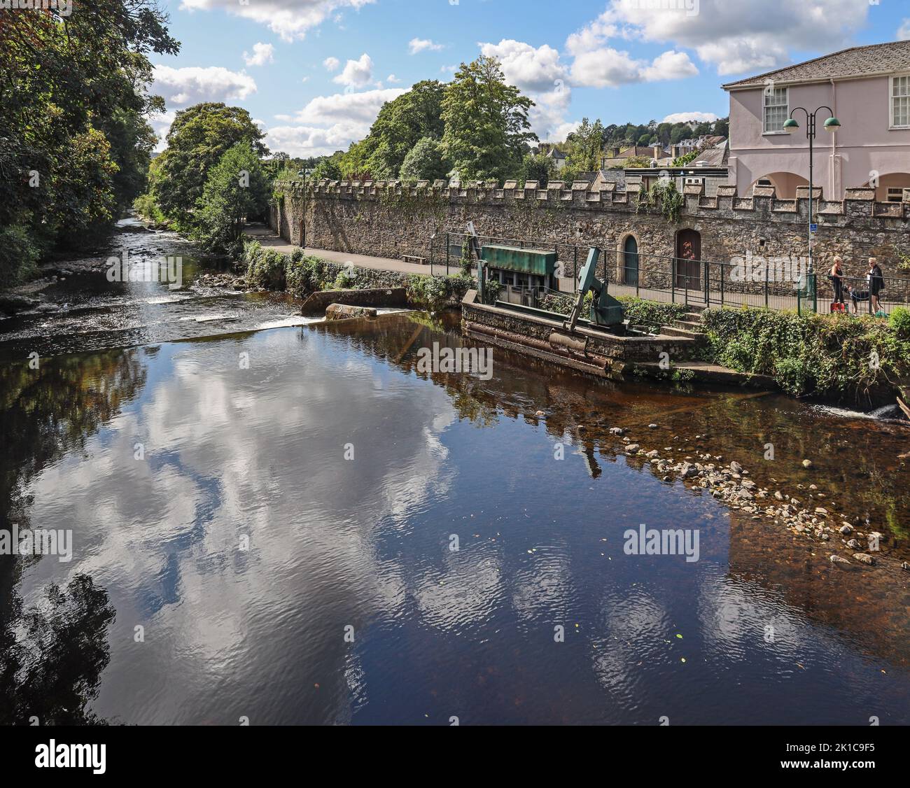 The Weir on the River Tavy at Tavistock seen from the bridge with ...