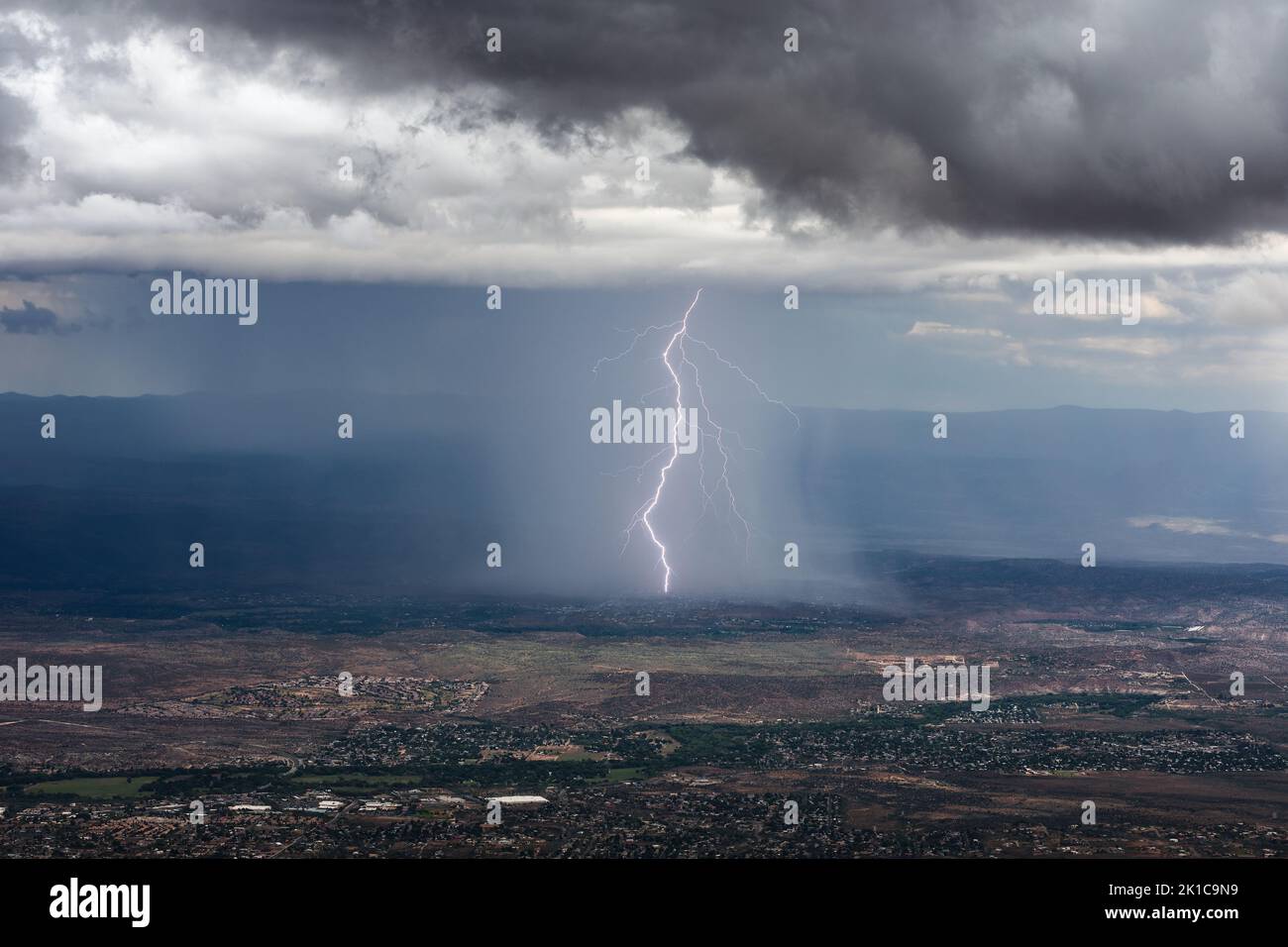 Thunderstorm and lightning strike over the Verde Valley from Mingus ...