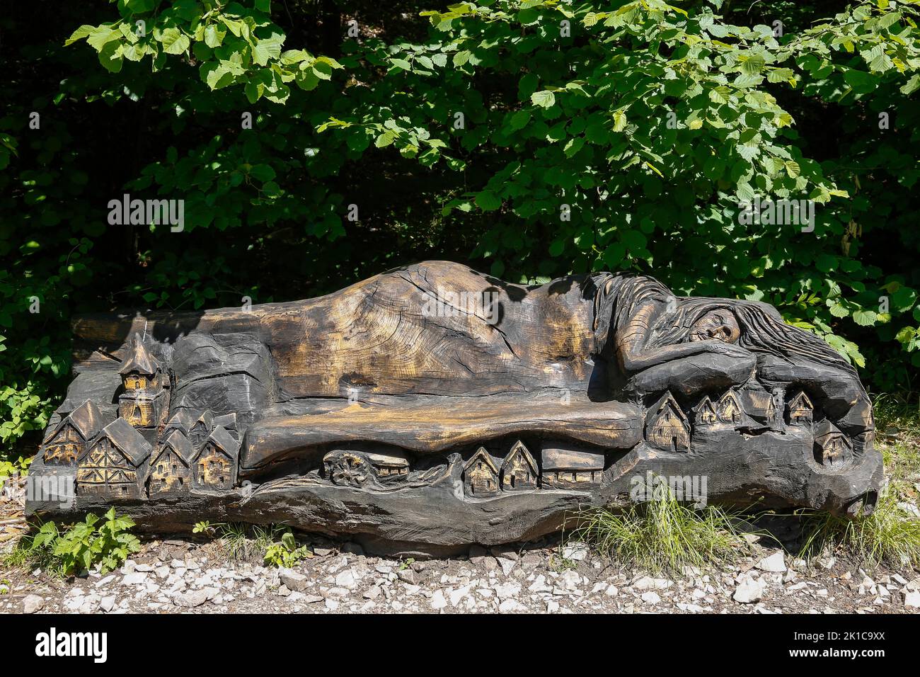 Pfullinger Sagenweg, wooden figure by Billy Troege, the Urschel, wooden ...