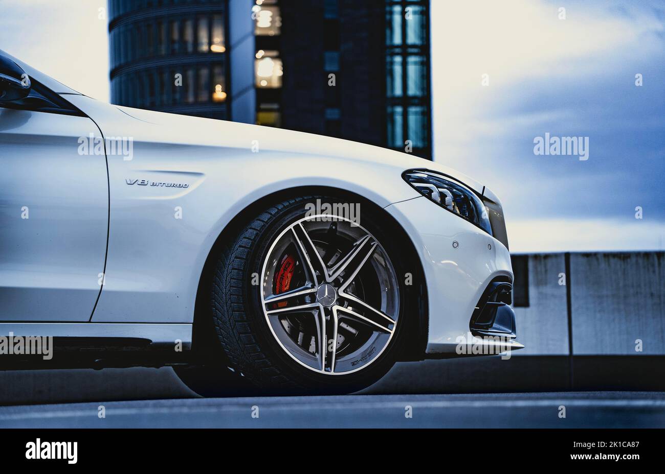 Mercedes AMG with red brake blocks on parking deck, Pforzheim, Germany ...