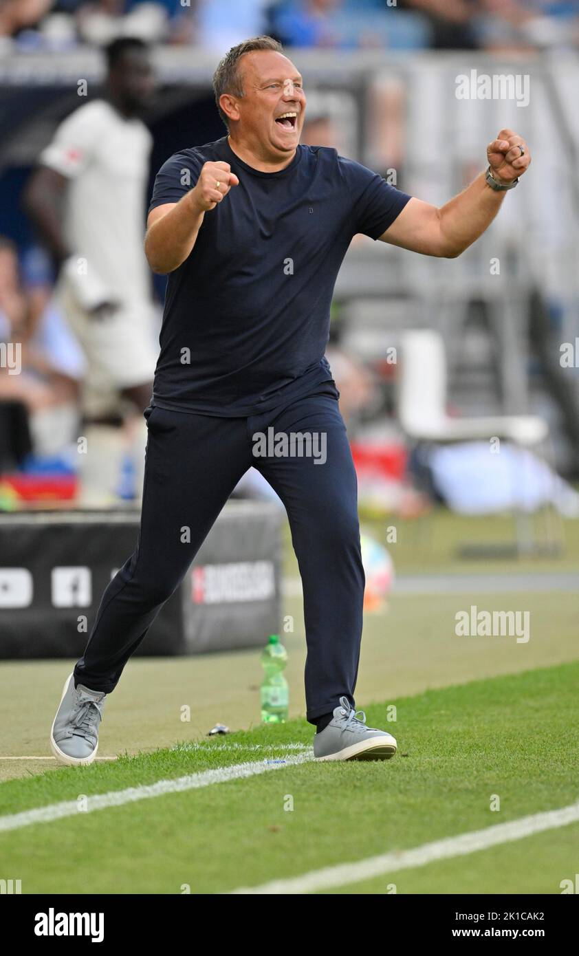 Coach Andre Breitenreiter TSG 1899 Hoffenheim, goal celebration ...
