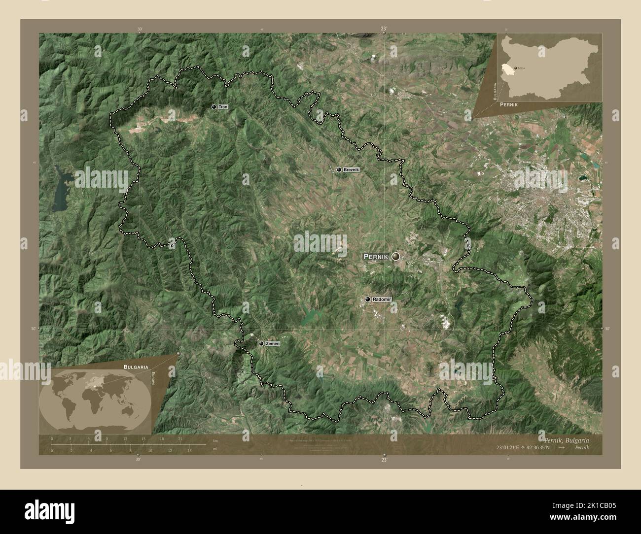 Pernik, province of Bulgaria. High resolution satellite map. Locations ...