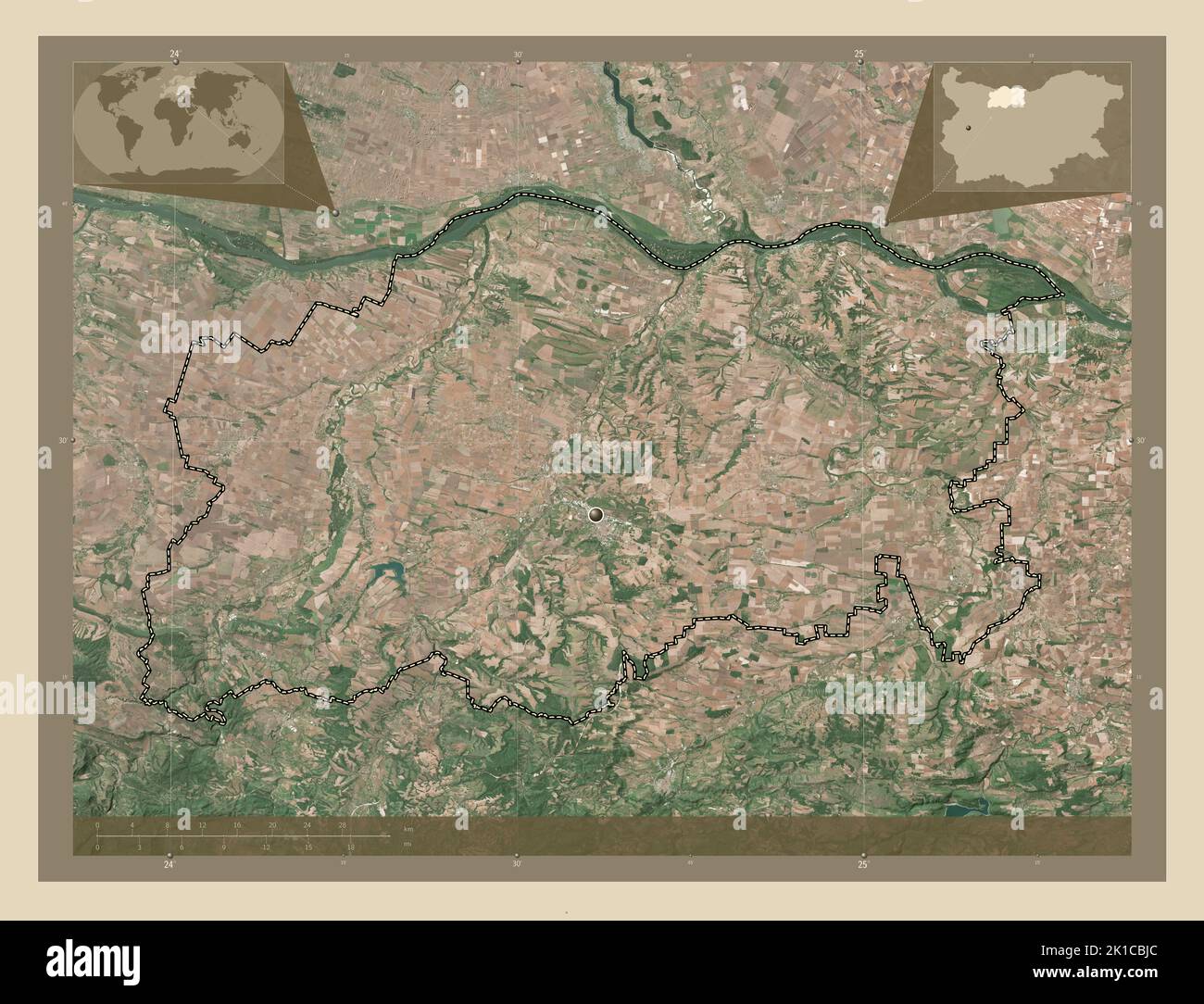 Pleven, province of Bulgaria. High resolution satellite map. Corner ...