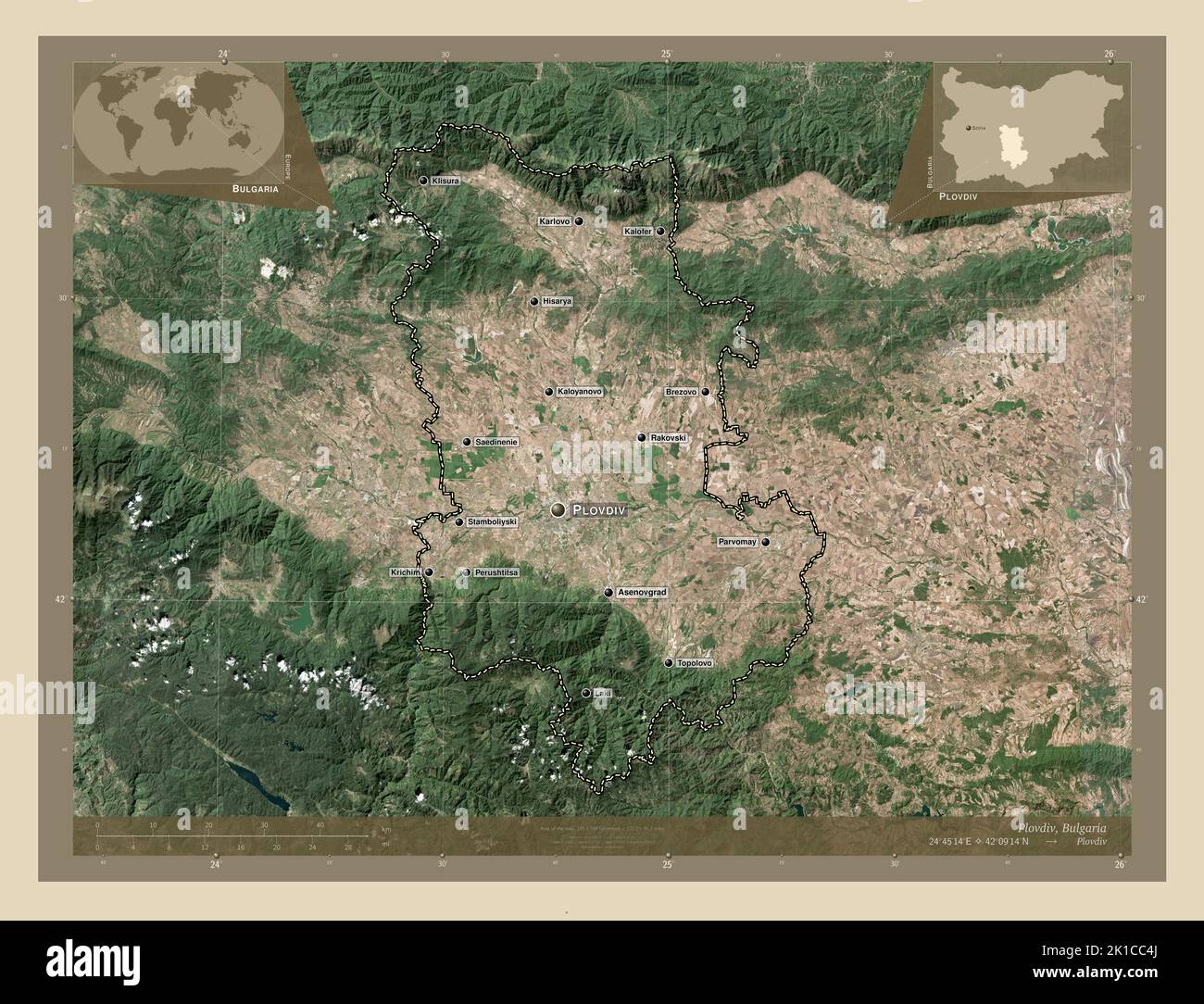 Plovdiv, province of Bulgaria. High resolution satellite map. Locations ...
