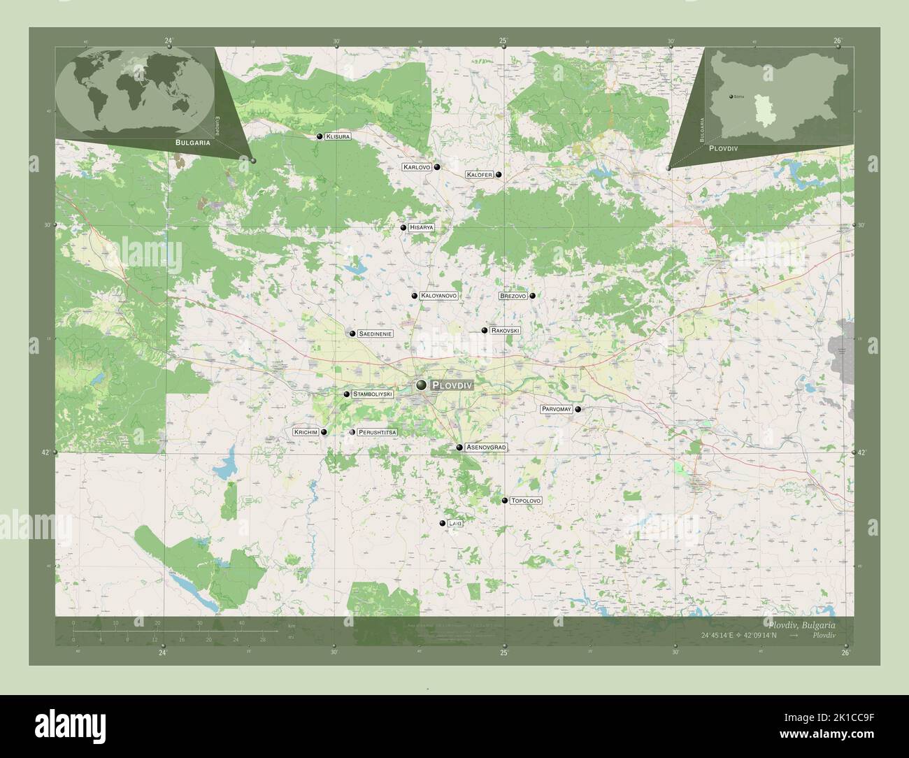 Plovdiv, province of Bulgaria. Open Street Map. Locations and names of ...