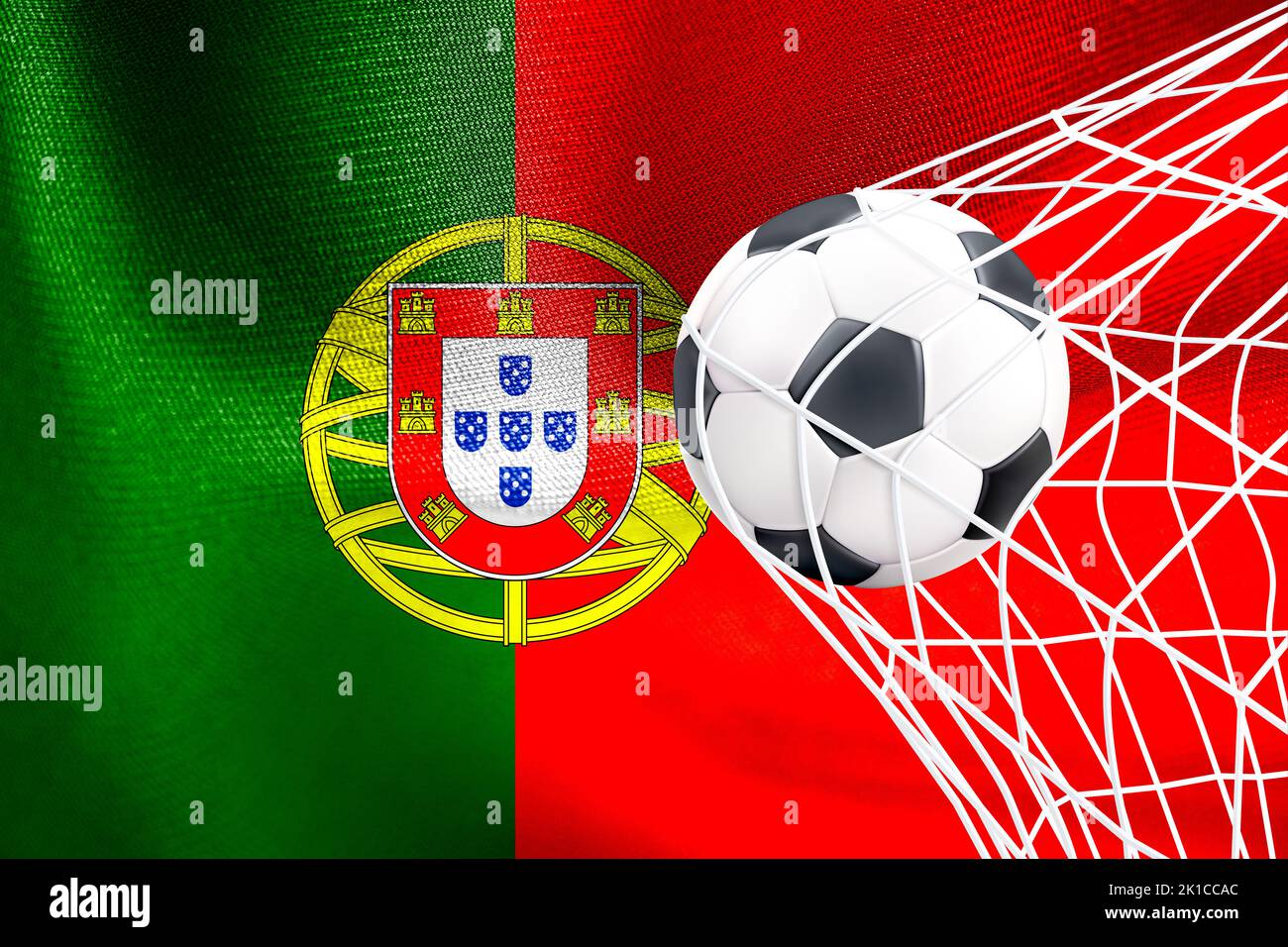 FIFA World Cup 2022, Portugal National flag with a soccer ball in net ...