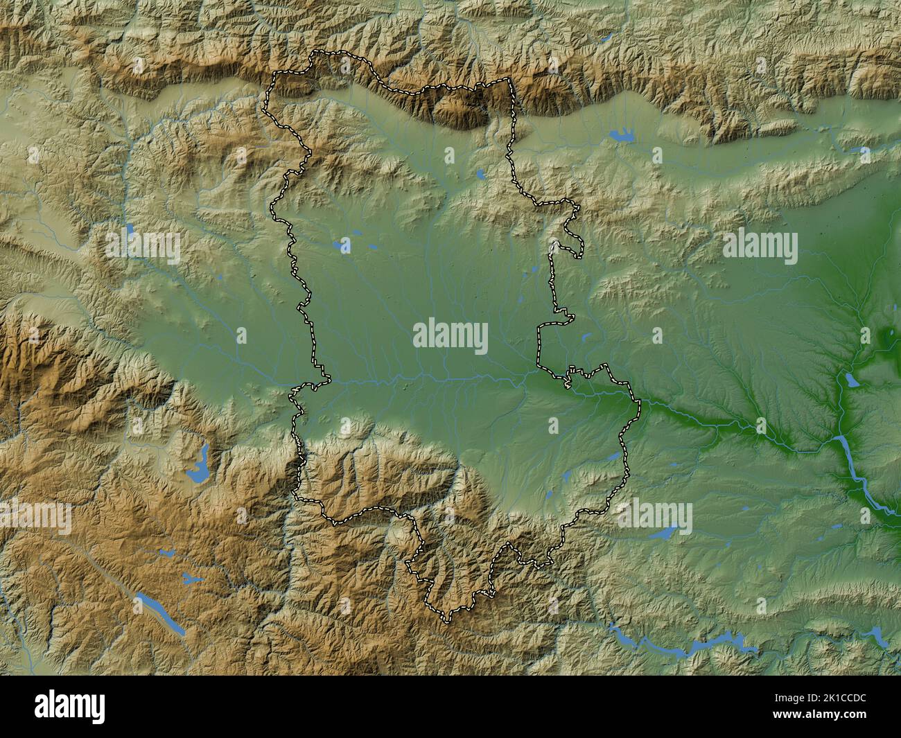 Plovdiv, province of Bulgaria. Colored elevation map with lakes and ...