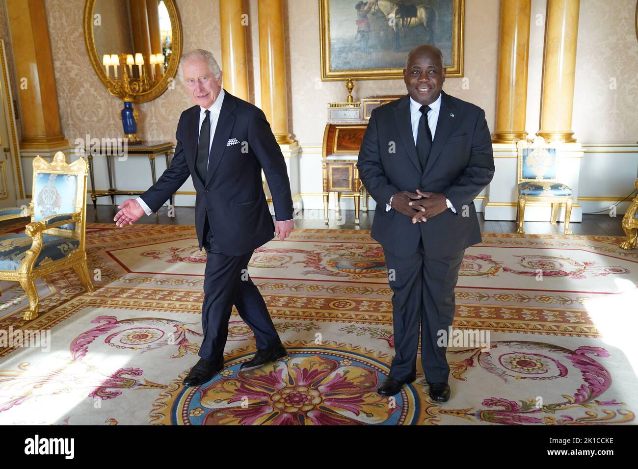 King Charles III with Prime Minister of the Bahamas, Philip Davis, as ...