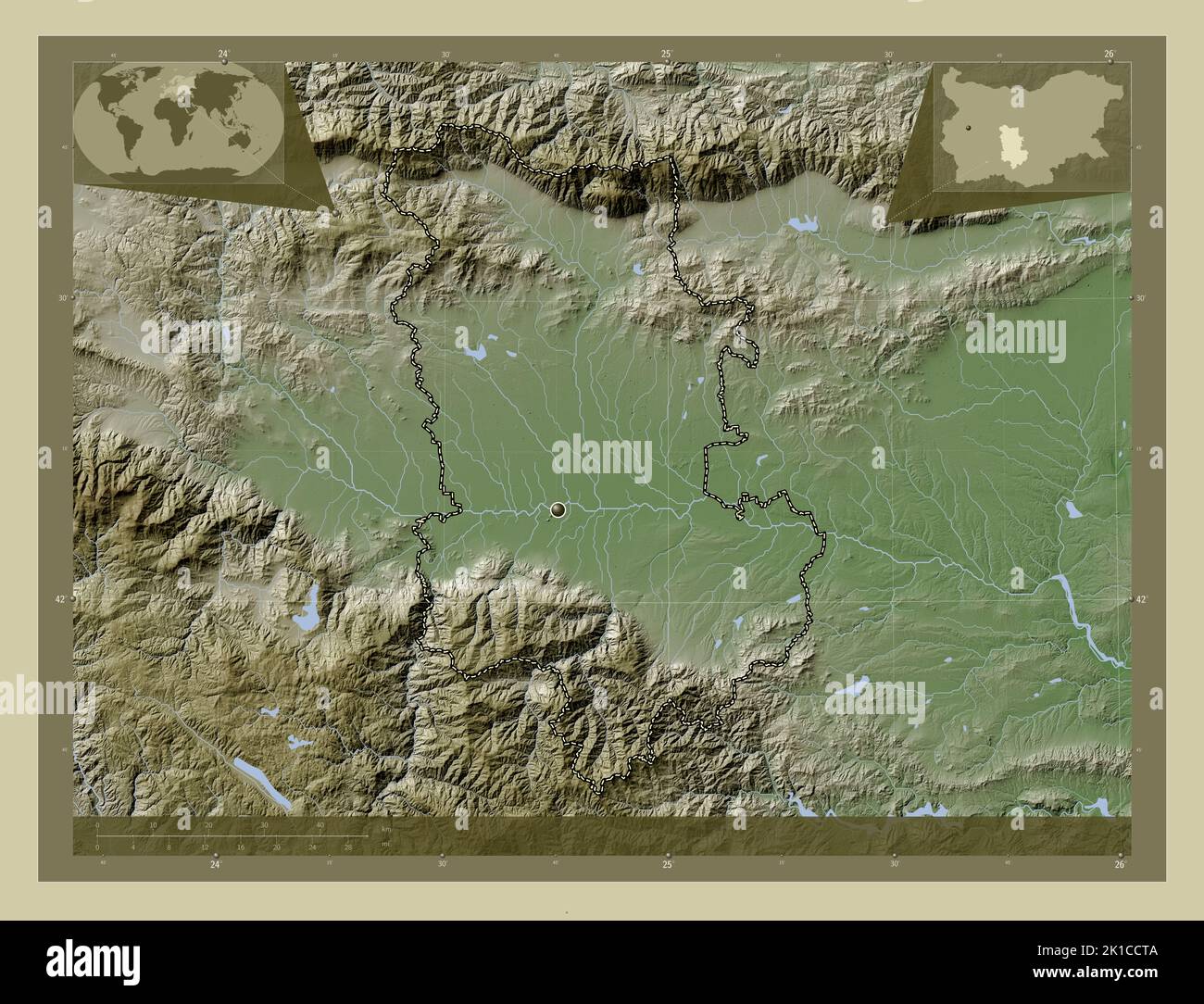 Plovdiv, province of Bulgaria. Elevation map colored in wiki style with ...