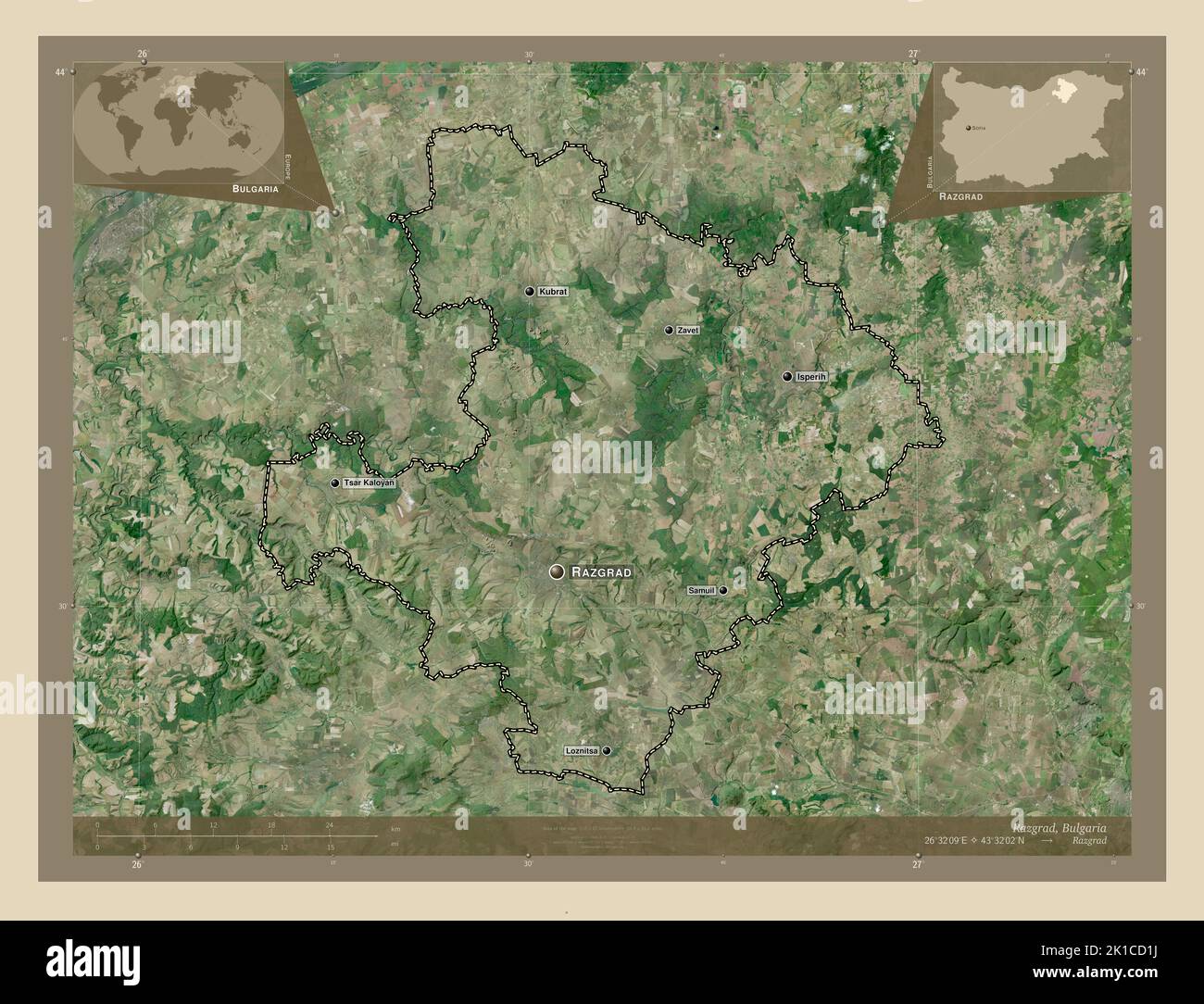 Razgrad, province of Bulgaria. High resolution satellite map. Locations ...